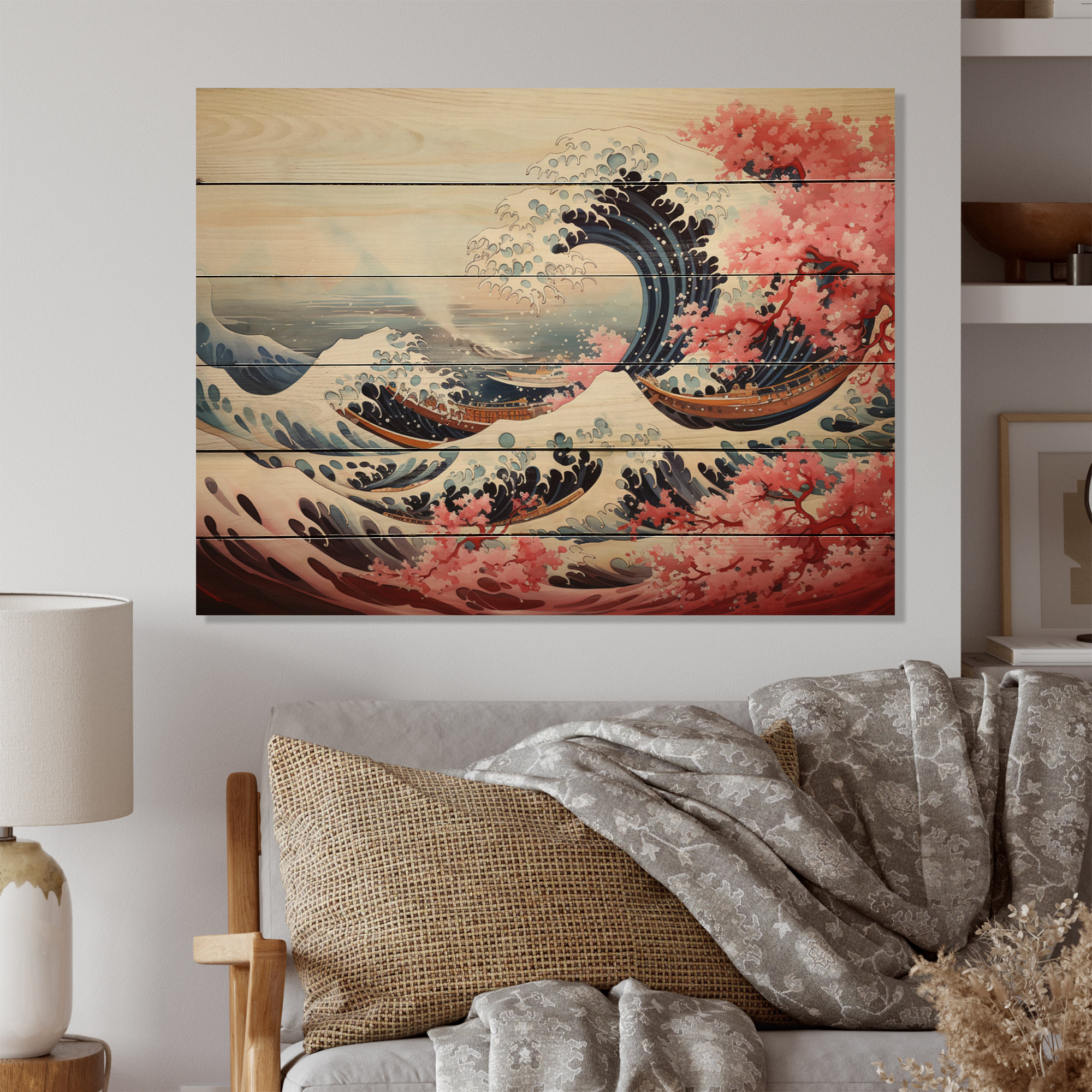 Dovecove Masterpiece Pink The Great Wave Of Kanagawa II On Wood Print ...