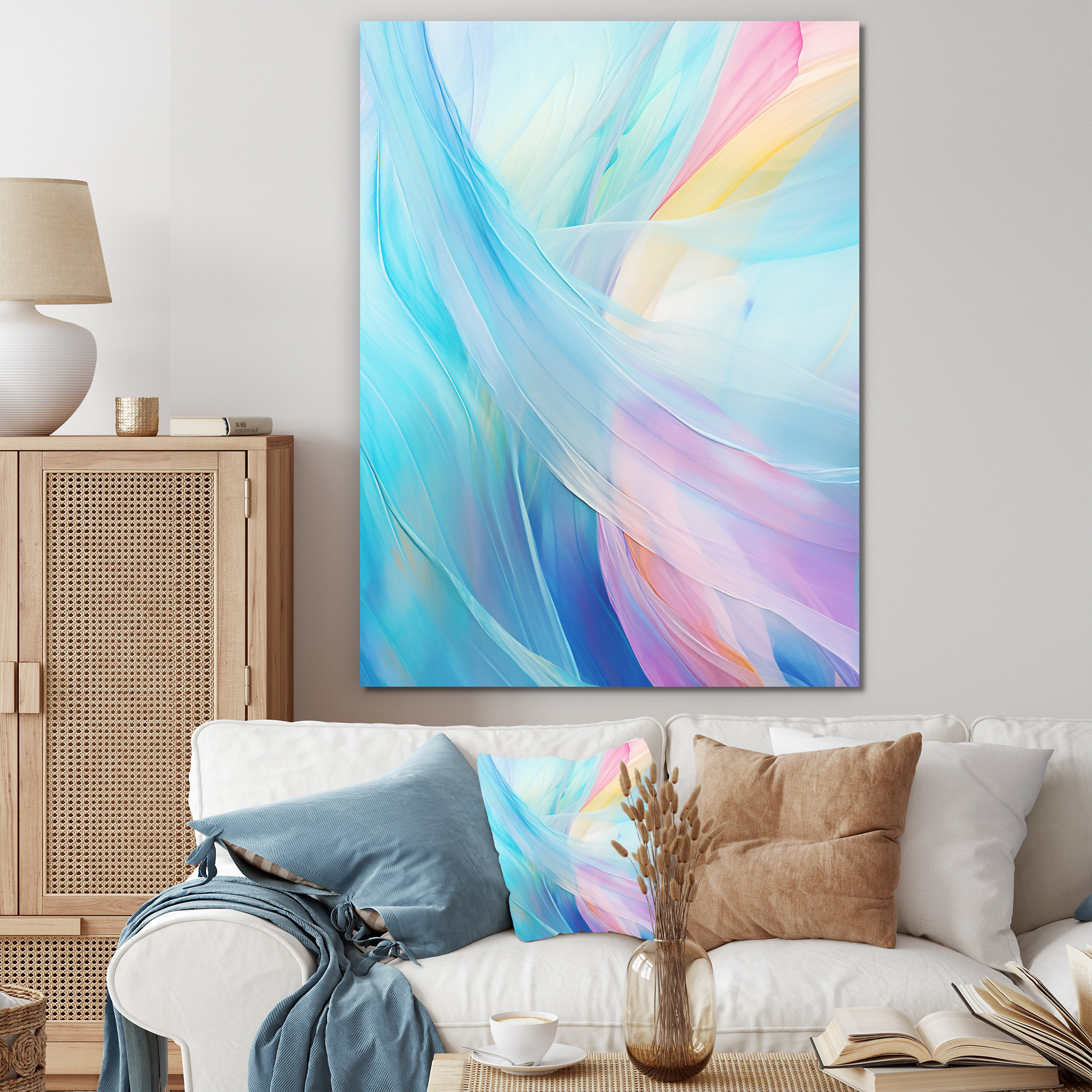 Wrought Studio Soft Cyan Rainbow Whisper I - Abstract Shapes Wall Decor ...
