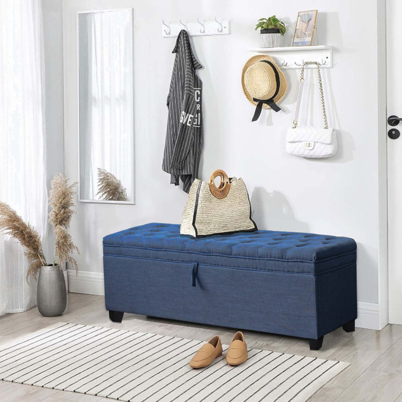 Lark Manor™ Blue Linen Extra Long Storage Bench | Wayfair