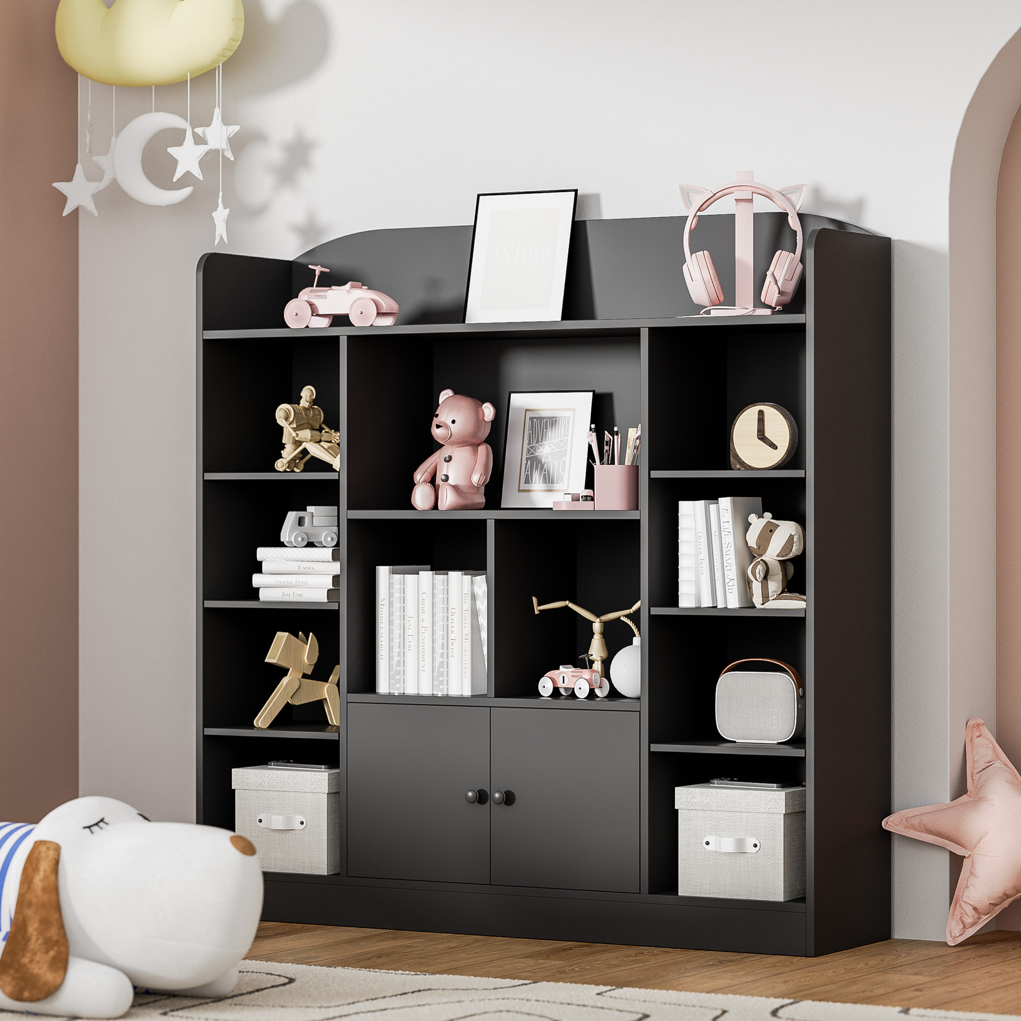 Ebern Designs Modern Cube Bookshelf, Bookcase With With 11 Cubbies And ...