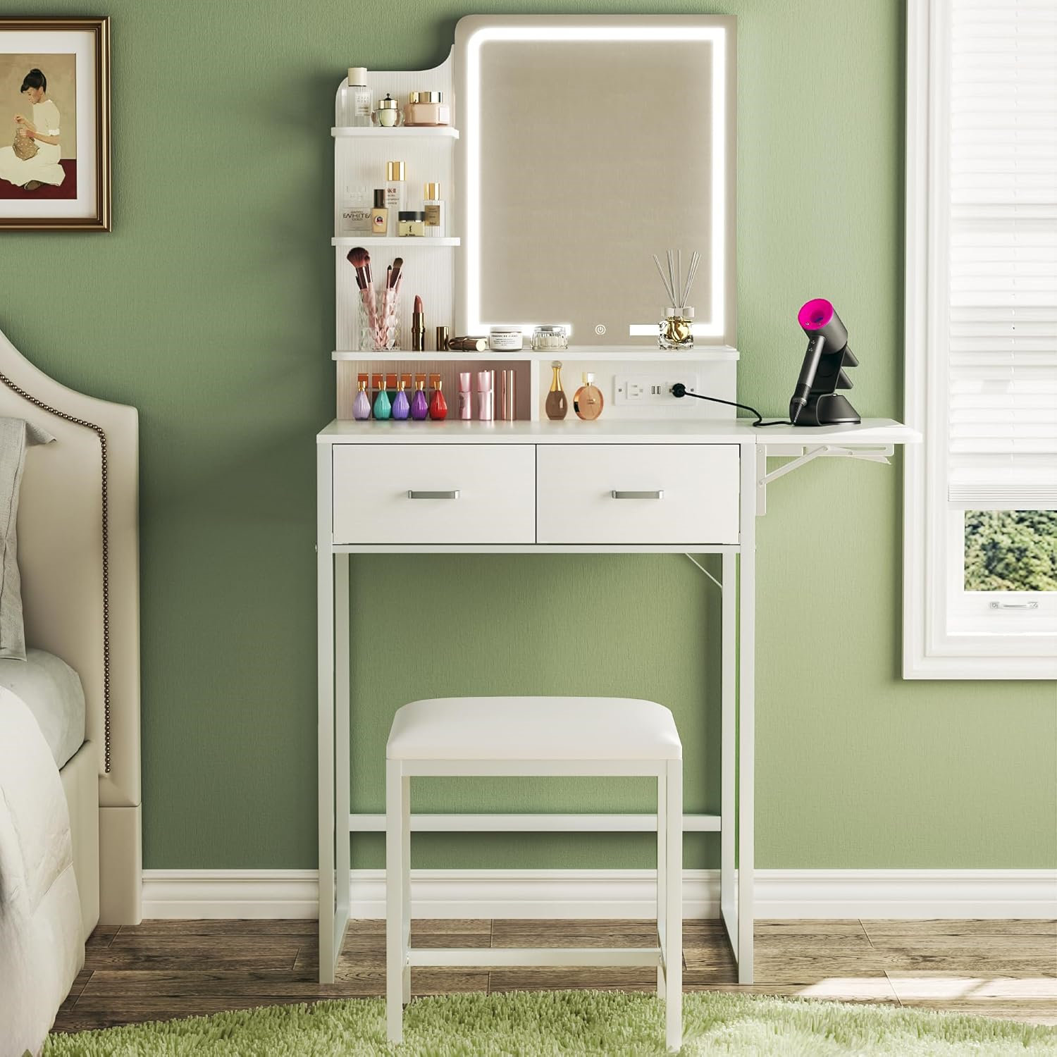 Wrought Studio™ Small Makeup Vanity Desk With Mirror And Lights,Compact ...