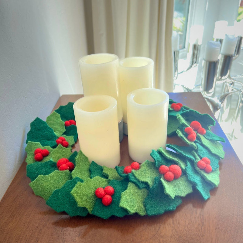 Humble Hilo Handmade Felt Flower, Holiday Wreath with Red Berries | Wayfair
