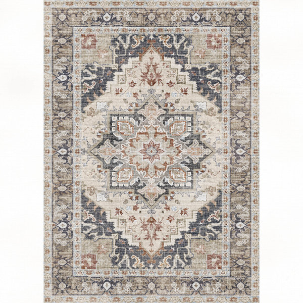 Charlton Home® Washable Area Rugs Boho Floral Living Room Vintage Low ...