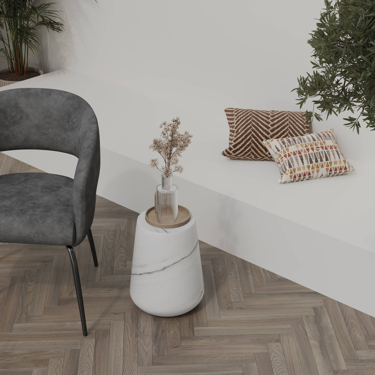 Ivy Bronx Suyash 14" Wide Modern Fiberstone Side Table with Tapered ...