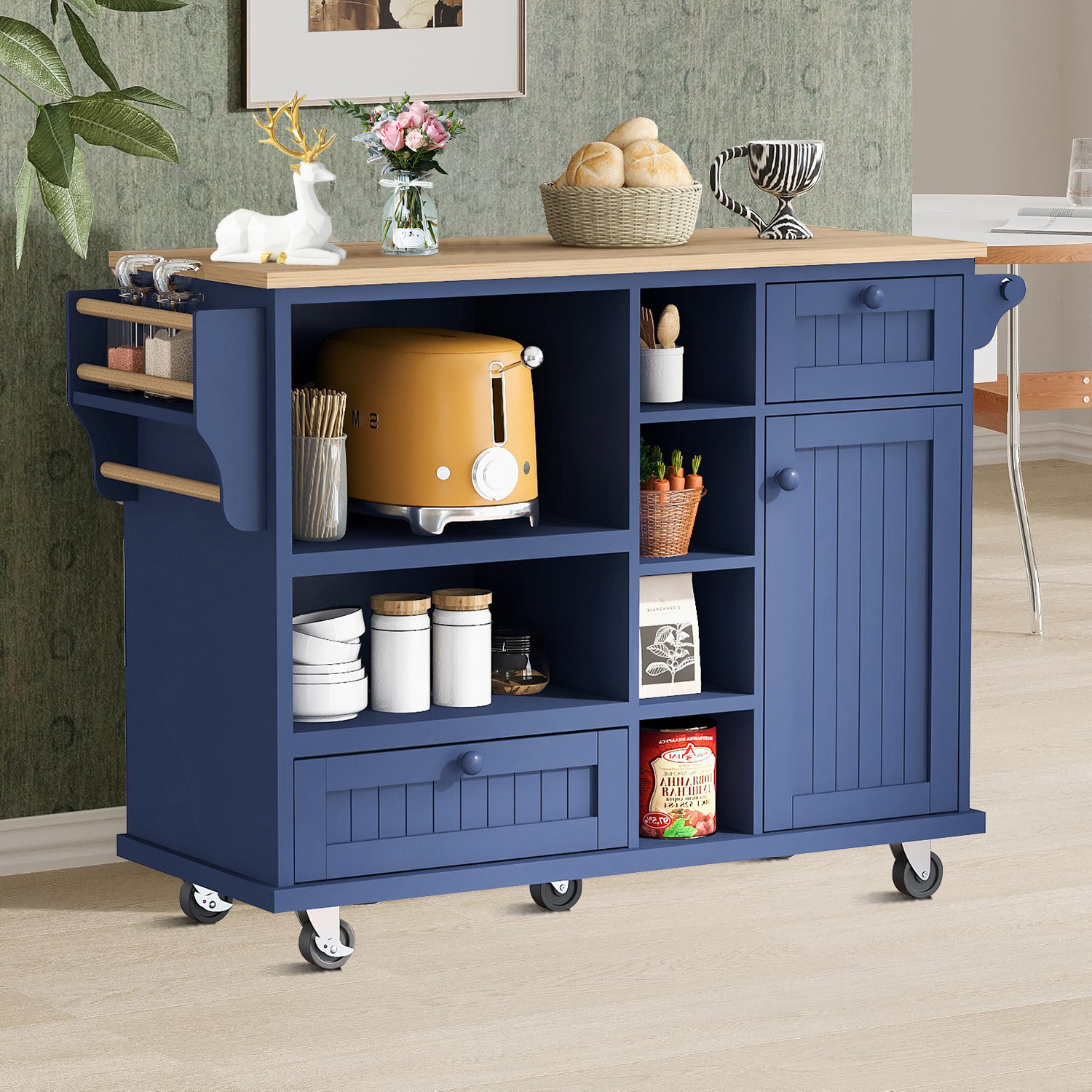 Red Barrel Studio Jernegan Versatile Solid Wood Top Kitchen Island with Adjustable Shelves and ...