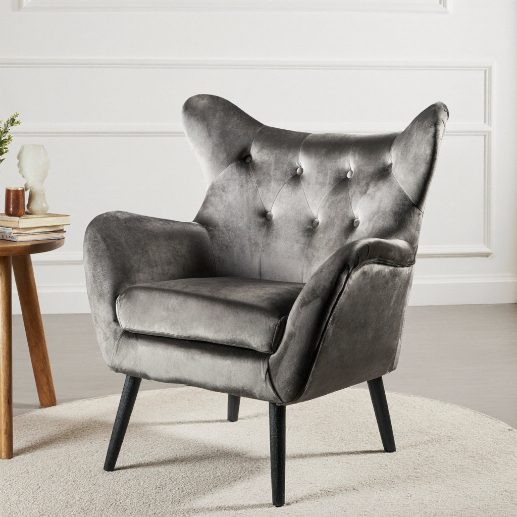 Everly Quinn Alyssa Mid-Century Lavender Velvet Wingback Arm Chair ...