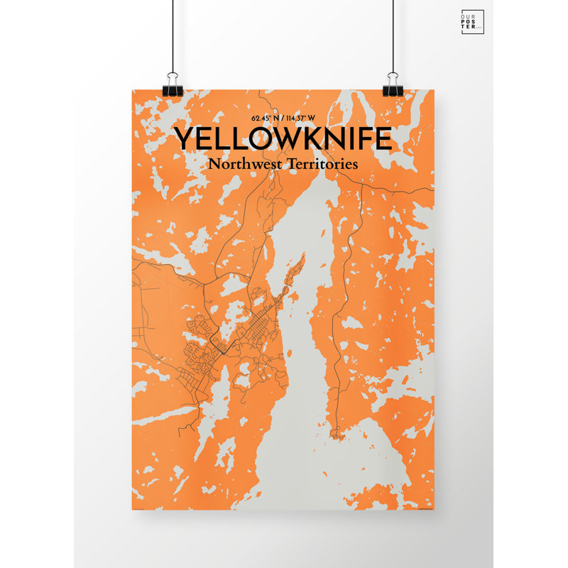 Wrought Studio Yellowknife City Map On Paper Graphic Art | Wayfair
