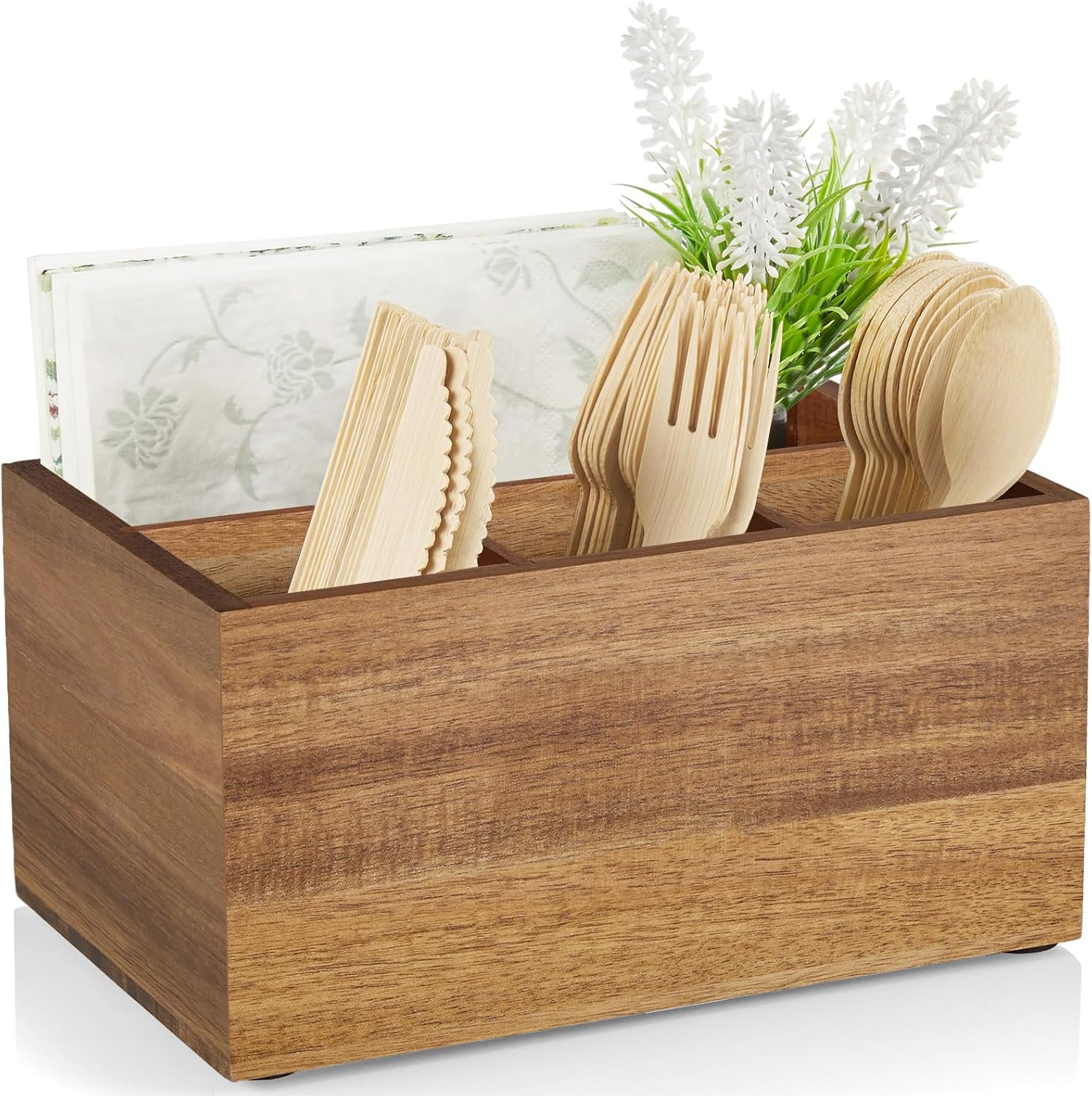 Loon Peak® Utensil Caddy, Silverware Caddy For Party, Acacia Wood ...