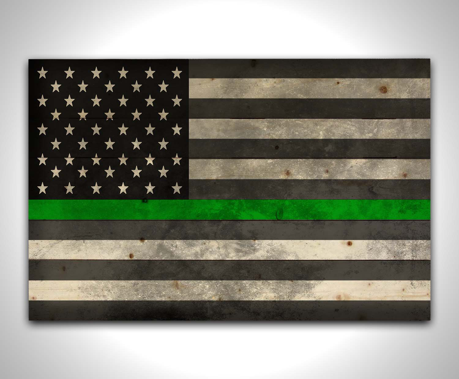 August Grove® " Thin Green Line Flag " on Wood | Wayfair
