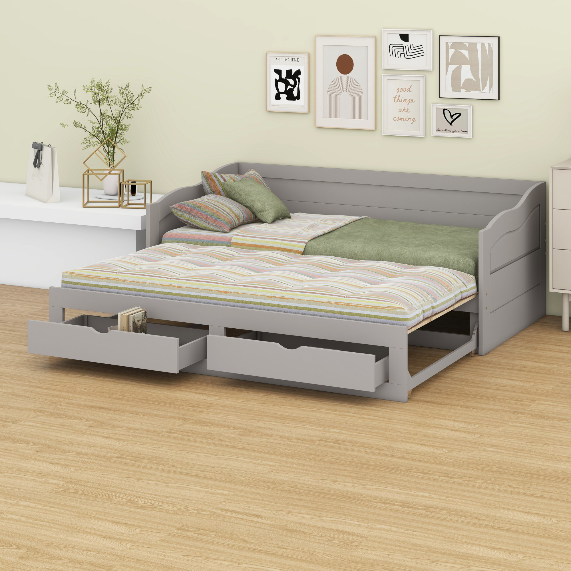 Lark Manor™ Daybed With Trundle Bed And Storage Drawers , Extendable ...