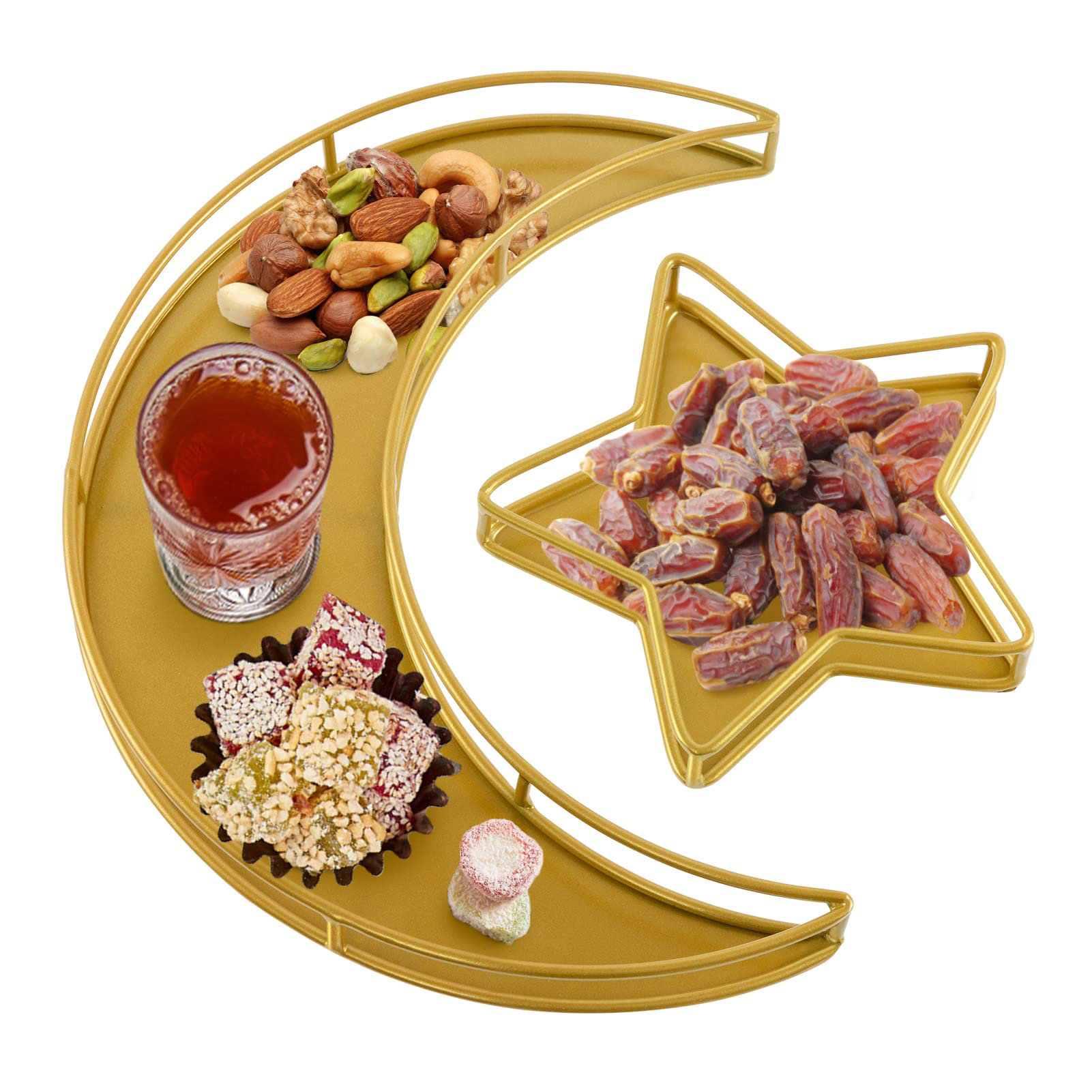 Mercer41 2 PCS Ramadan Serving Trays - Metal Moon Star Shaped Eid ...