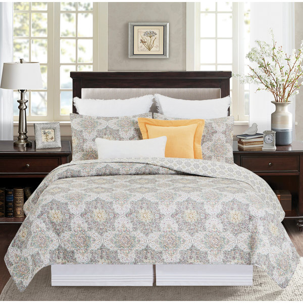 C&F Home Elaina Medallion Gray Cotton Reversible Quilt Set | Wayfair