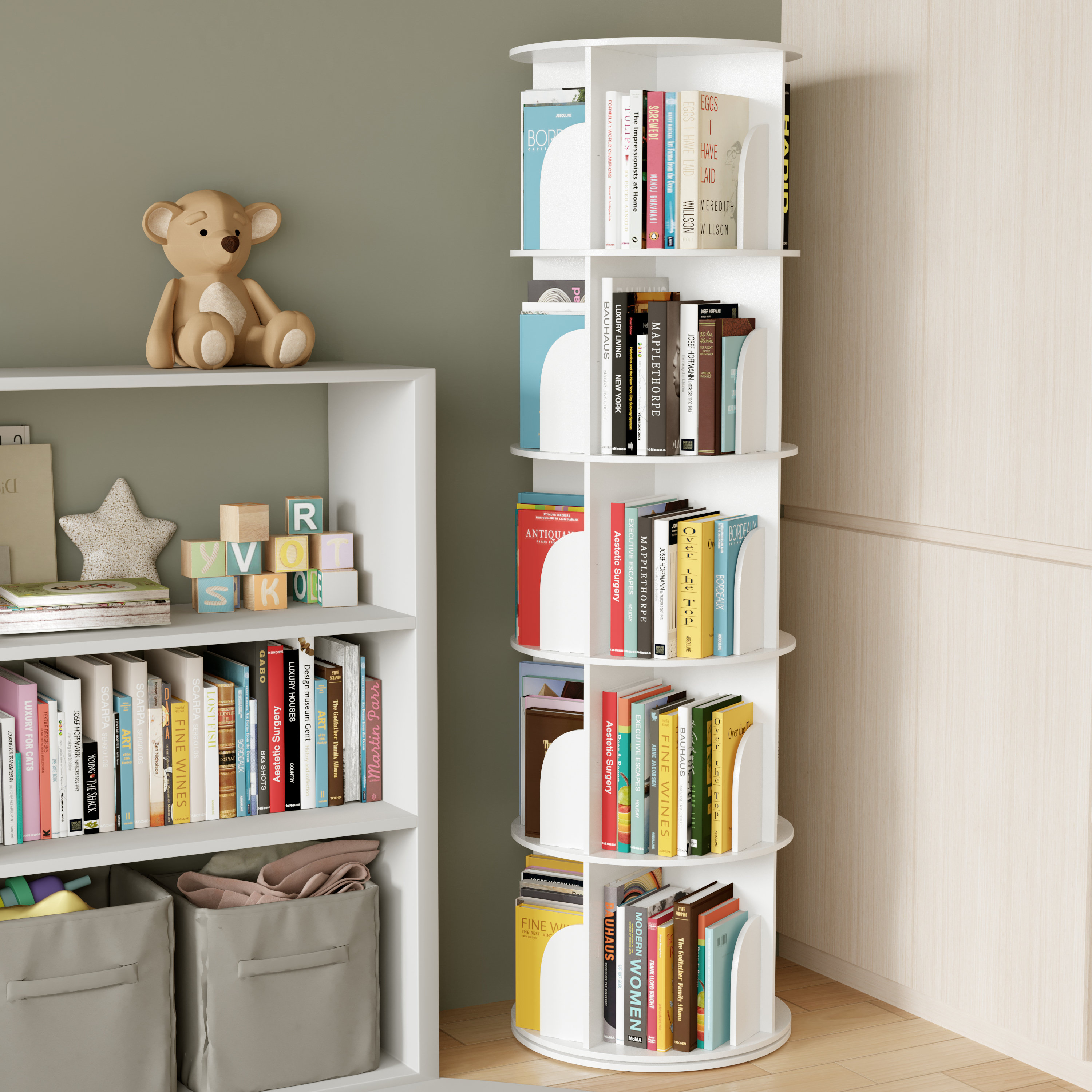 SpaceAid Rotating Bookshelf Tower, 360° Spinning Bookcase Lazy Susan ...