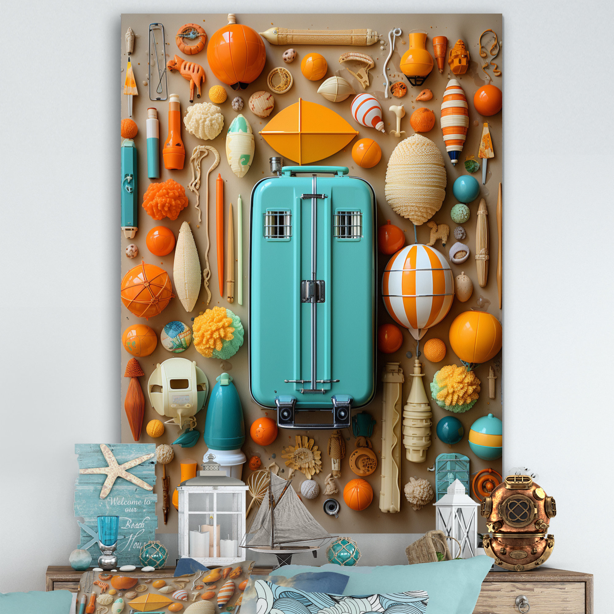 Latitude Run® Beach Toys Collage II - Coastal Beach Wall art Print ...