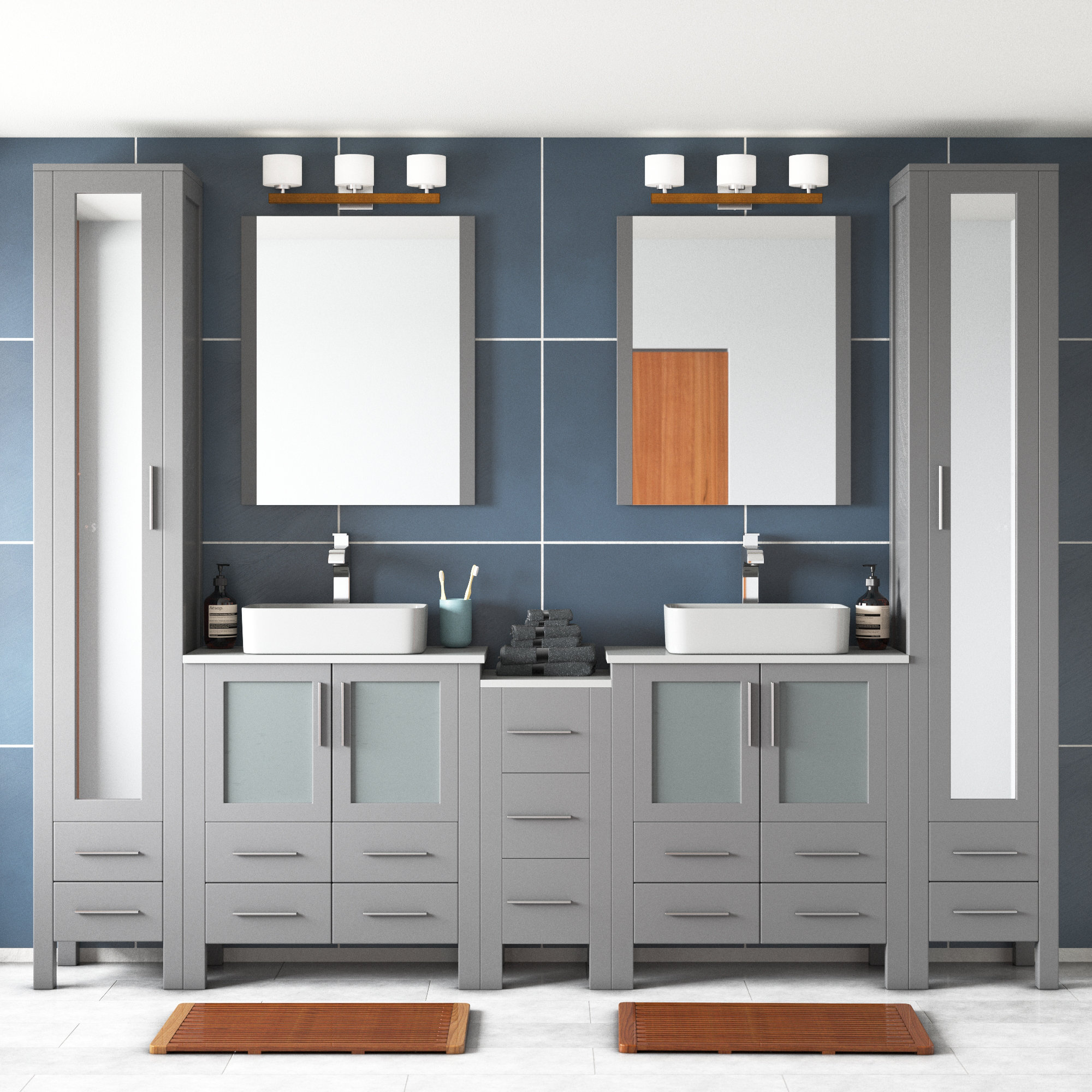 Orren Ellis Mance 102" Double Bathroom Vanity Set with Mirror & Linen ...