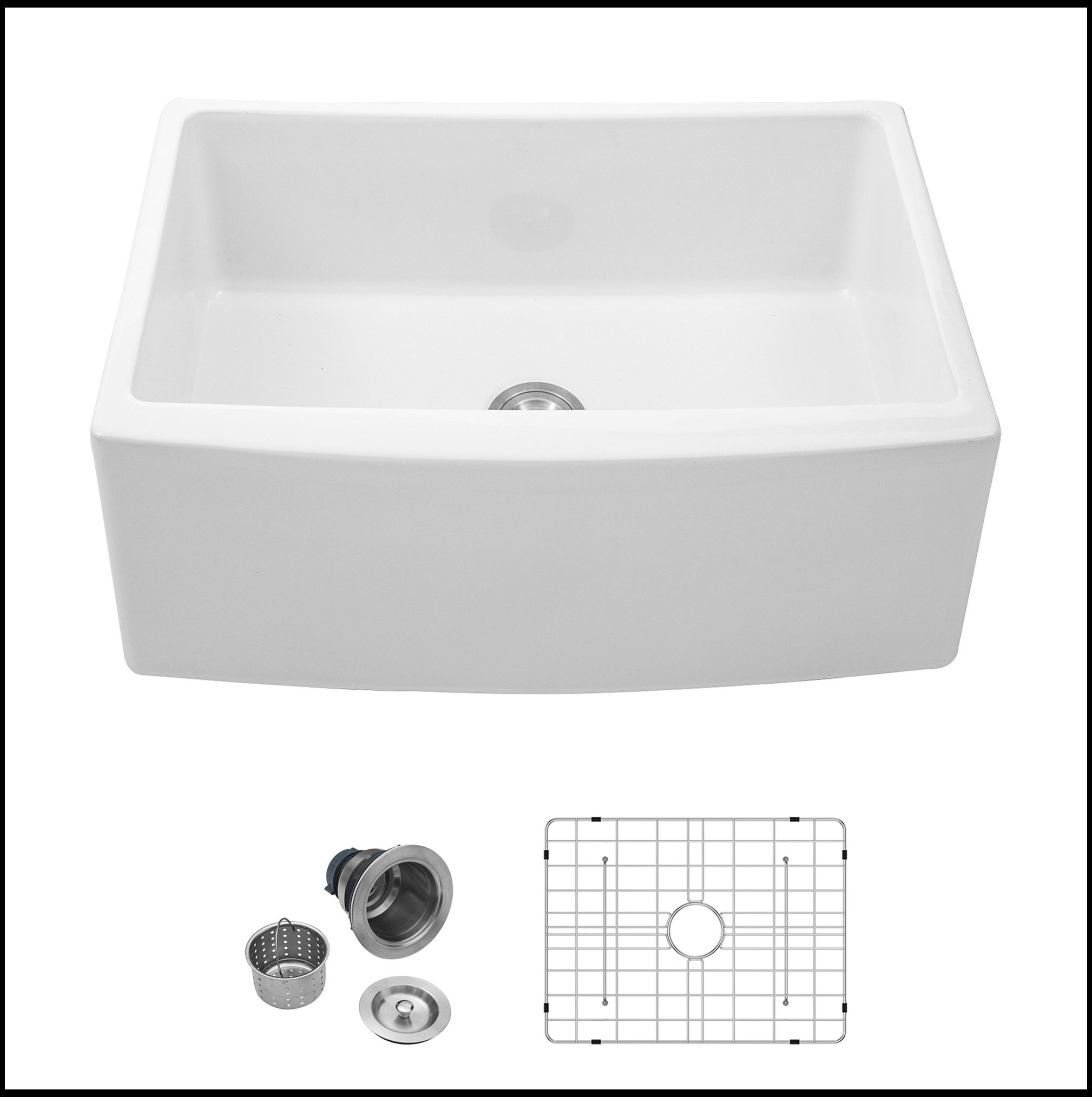 KUNMINGZHUHE White Farmhouse Sink - Kitchen Sink Ceramic Arch Edge ...