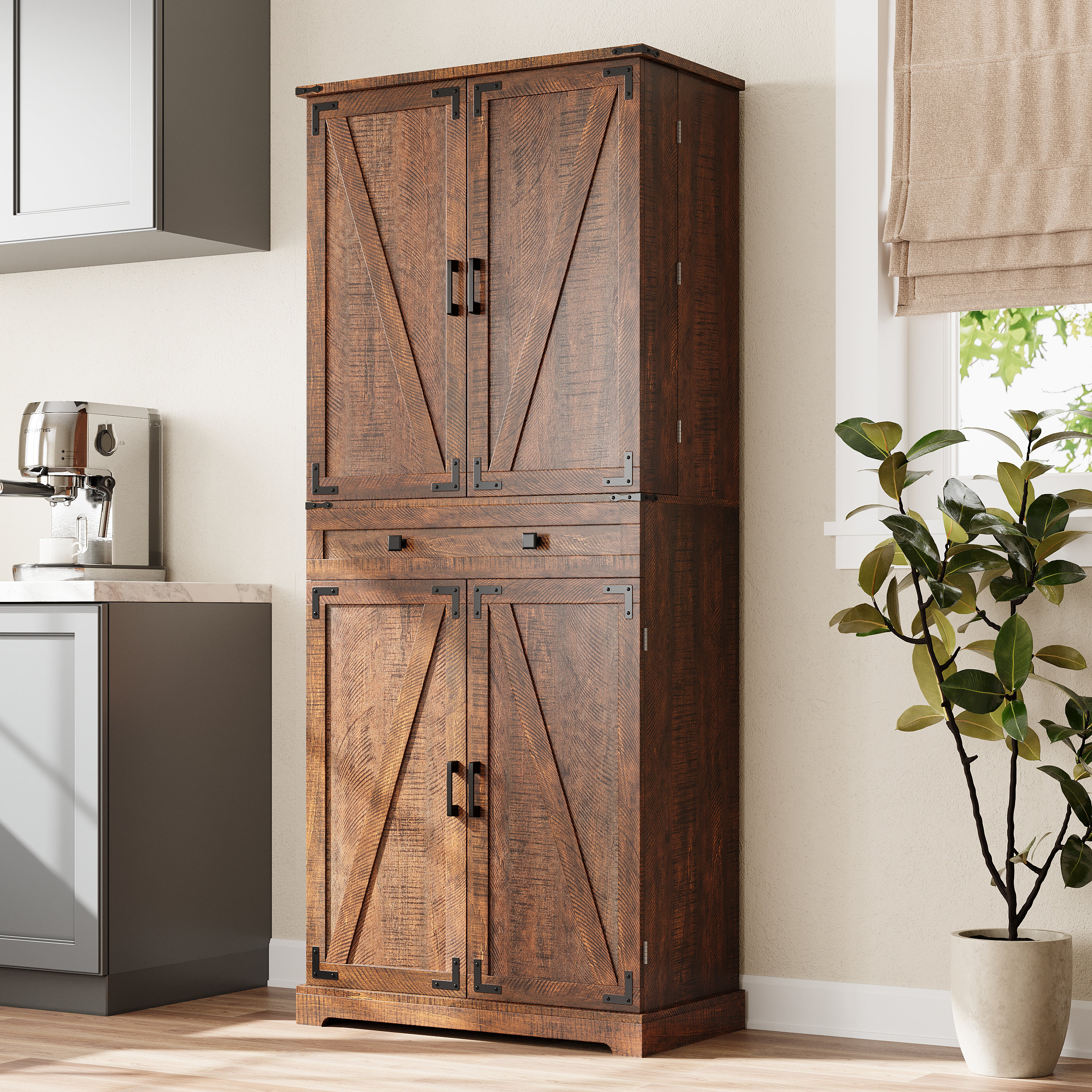 Gracie Oaks 72" Kitchen Pantry Storage Cabinet with 8 Hanging Shelves ...