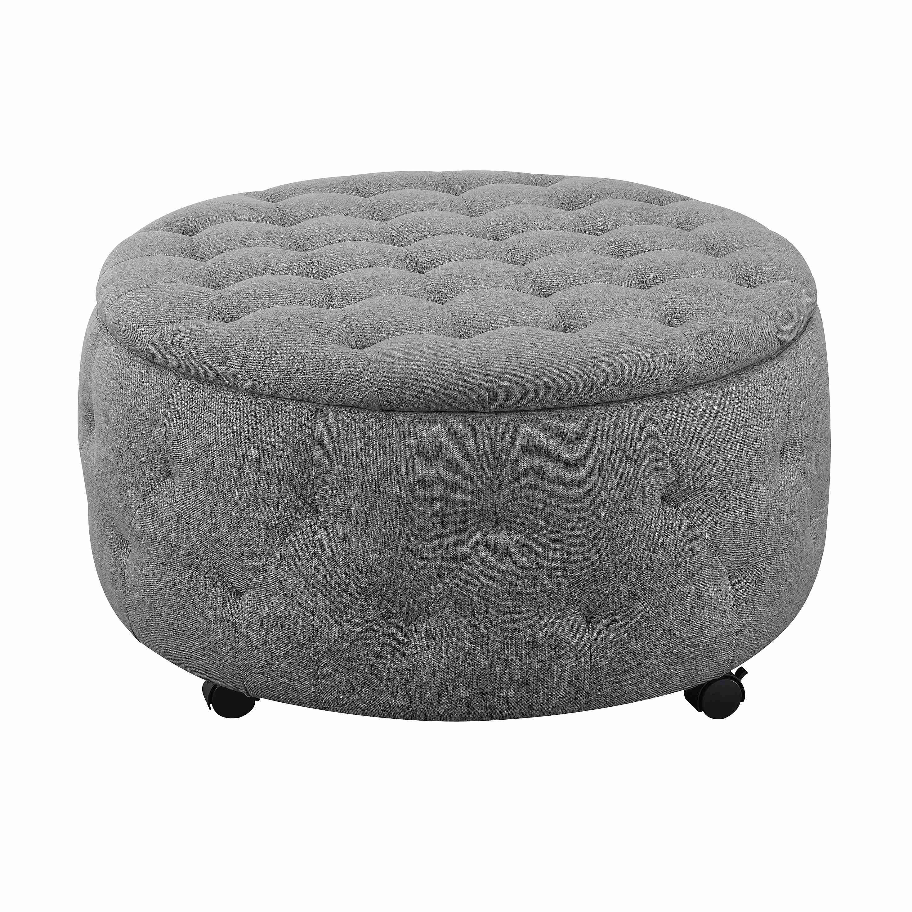 Hokku Designs Round Rolling Storage Ottoman With Reversible Tray Top ...
