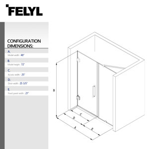 Zipcode Design™ Cyrus 48" W x 72" H Hinged Semi-Frameless Shower Door ...