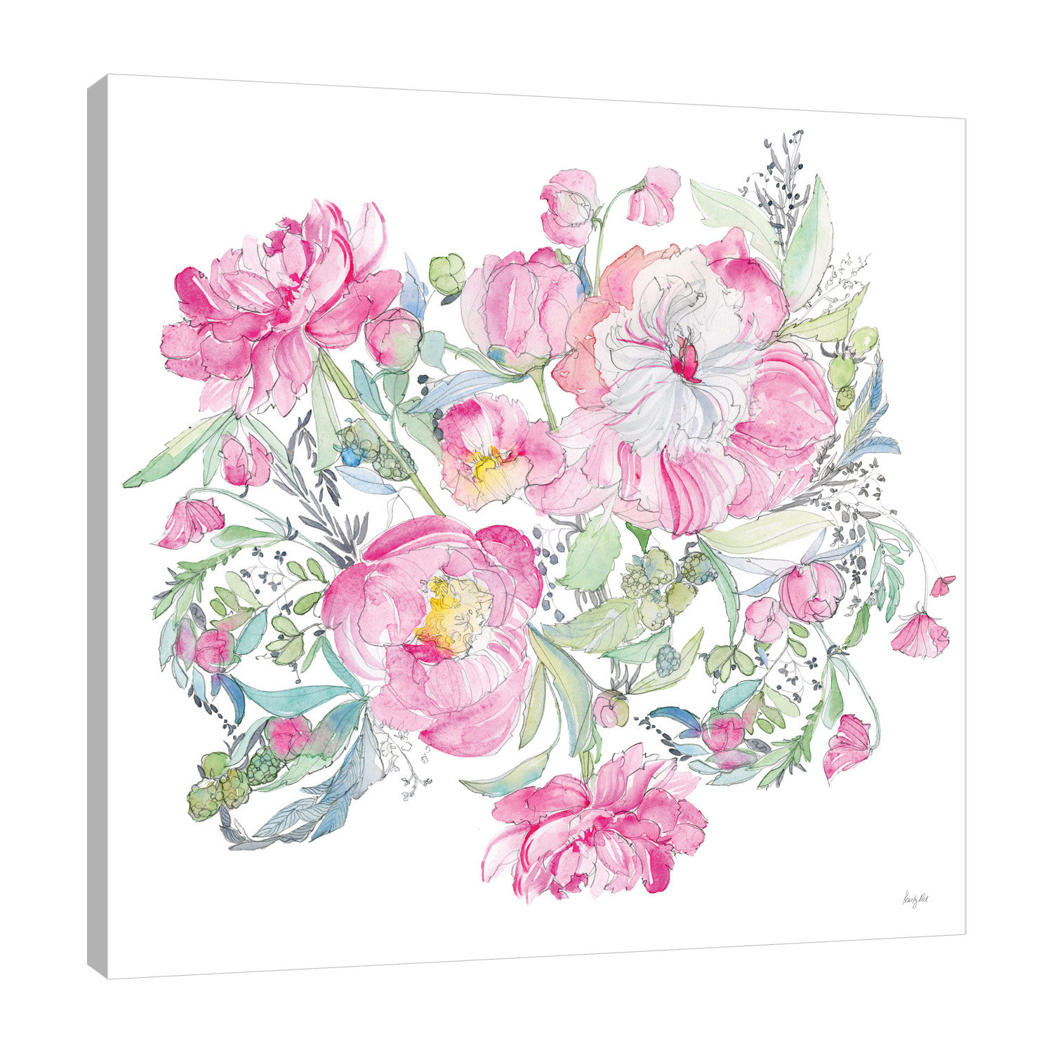 Jaxson Rea "Pink Peonies" Gallery Wrapped Canvas By Kristy Rice | Wayfair