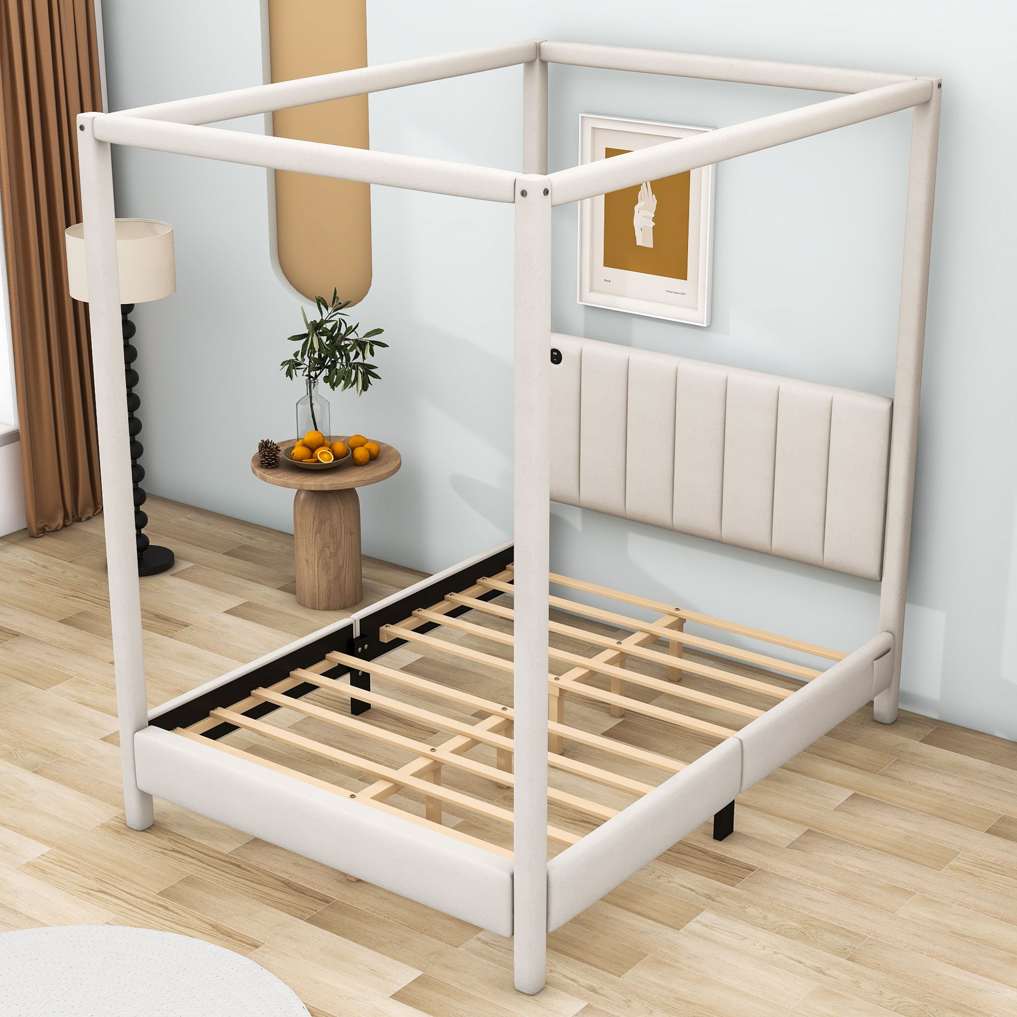 Latitude Run® Dallion Wood Canopy Platform Bed with USB and Type-C ...