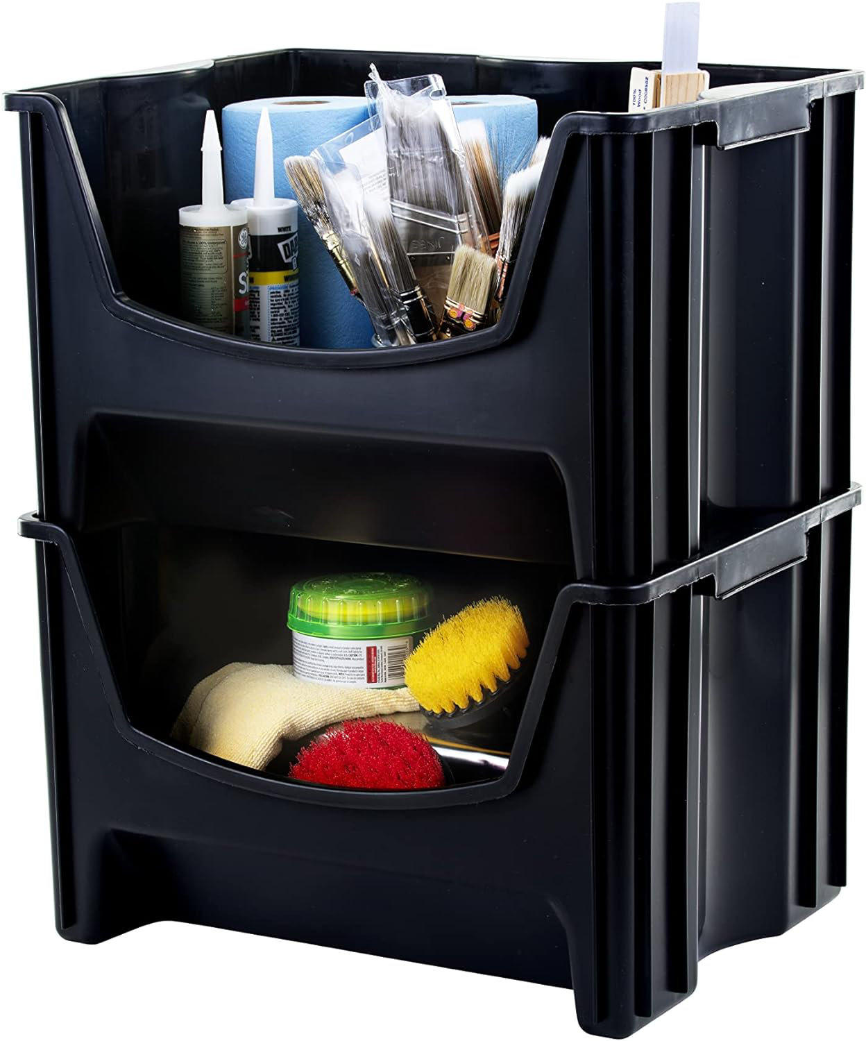 Mighty Tuff Jumbo Stackable Storage Bins, 3 Pack, Easy-Access, Black ...