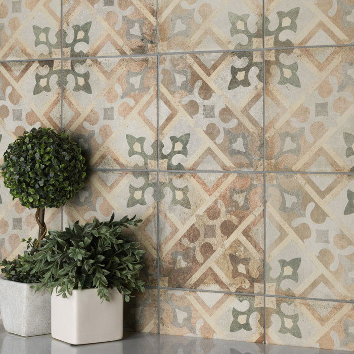 Merola Tile DAnticatto Decor 9" x 9" Porcelain Patterned Wall & Floor ...