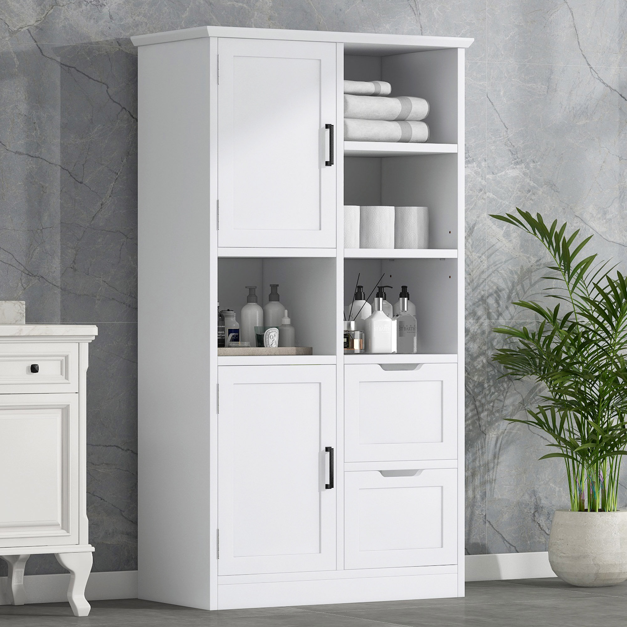 Latitude Run® Bathroom Storage Cabinet With Doors And Drawers, Multiple ...