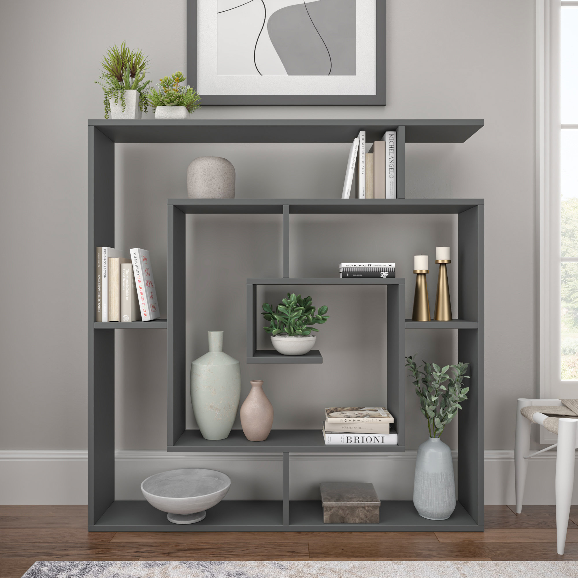 Hashtag Home Abston 50.2" H x 49.2" W Geometric Bookcase & Reviews ...