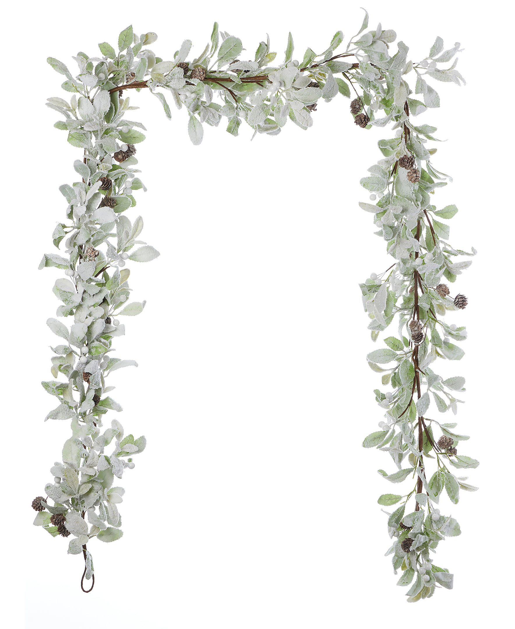 Seasonal Snowy Lambs Ear and Holly Berry 9ft Garland-White | Wayfair
