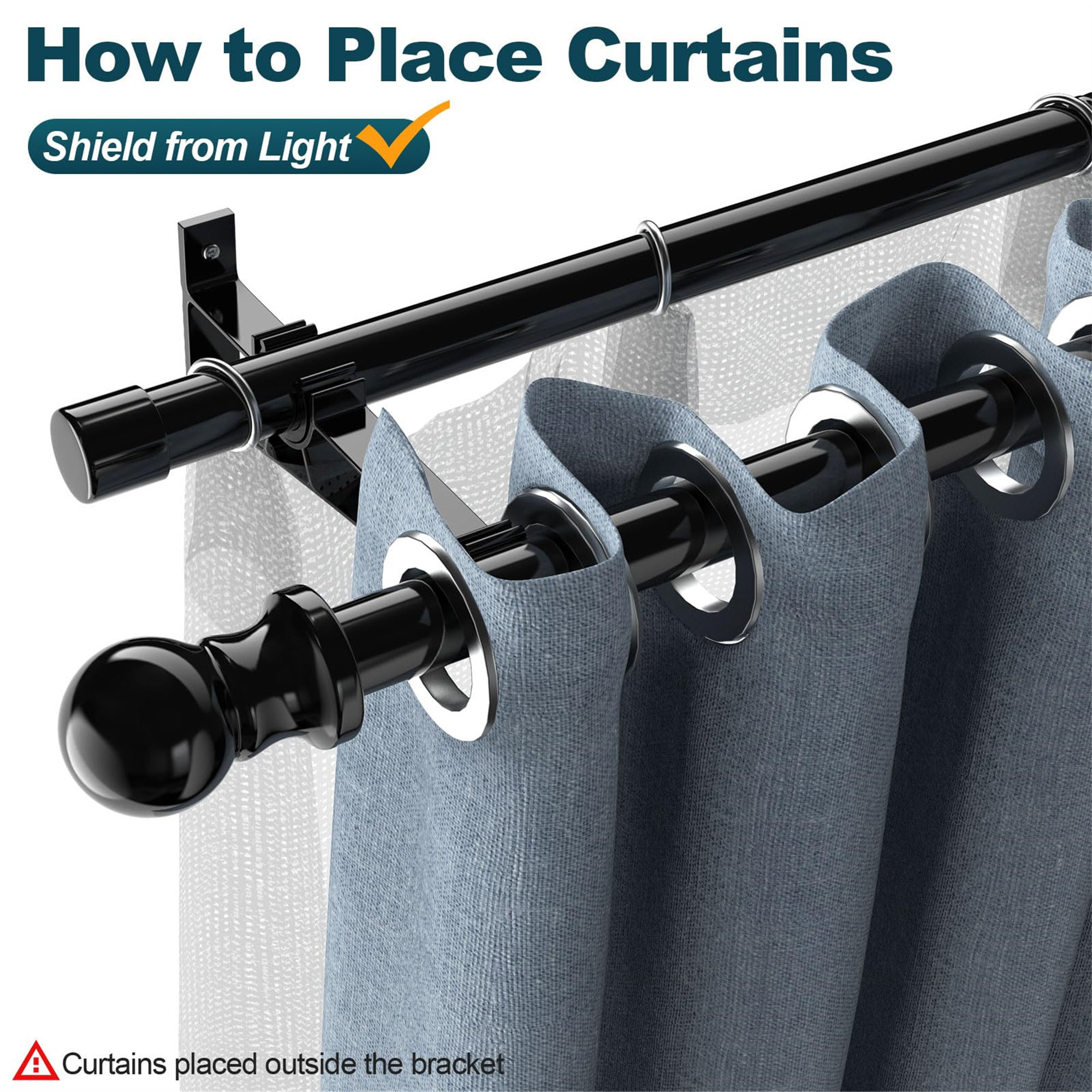 Lark Manor Double Curtain Rod, 25Mm Heavy Duty Bay Window Curtain Rod ...