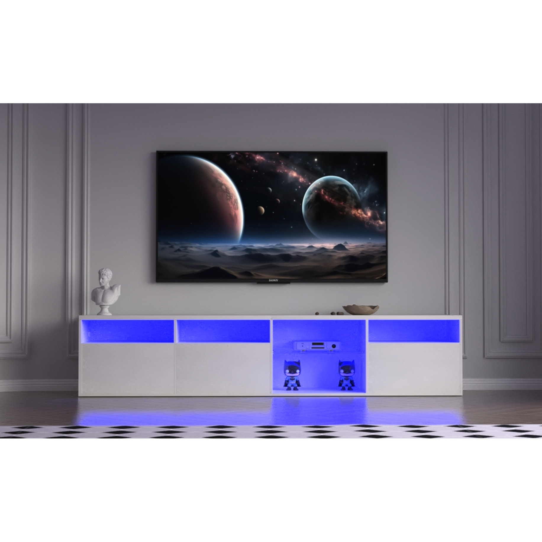 Ivy Bronx Tv Console With 90% Storage, 82.6 Inch Long White ...