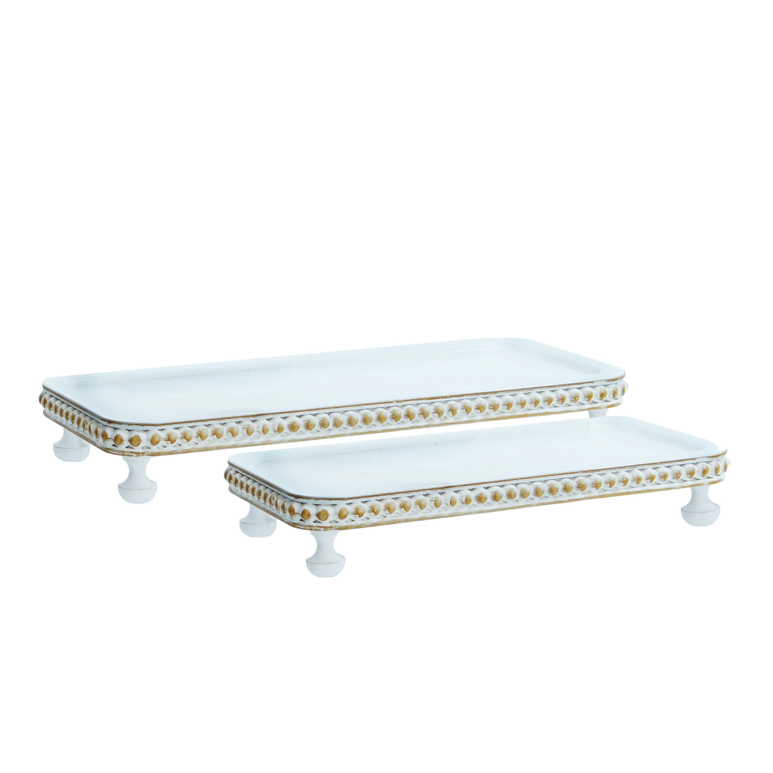 Dakota Fields Wood 18 in. White Pedestals with Bead Pattern Border Set ...