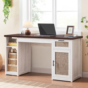 Bay Isle Home™ 55.1" Computer Desk With Drawer, Rattan Home Office ...