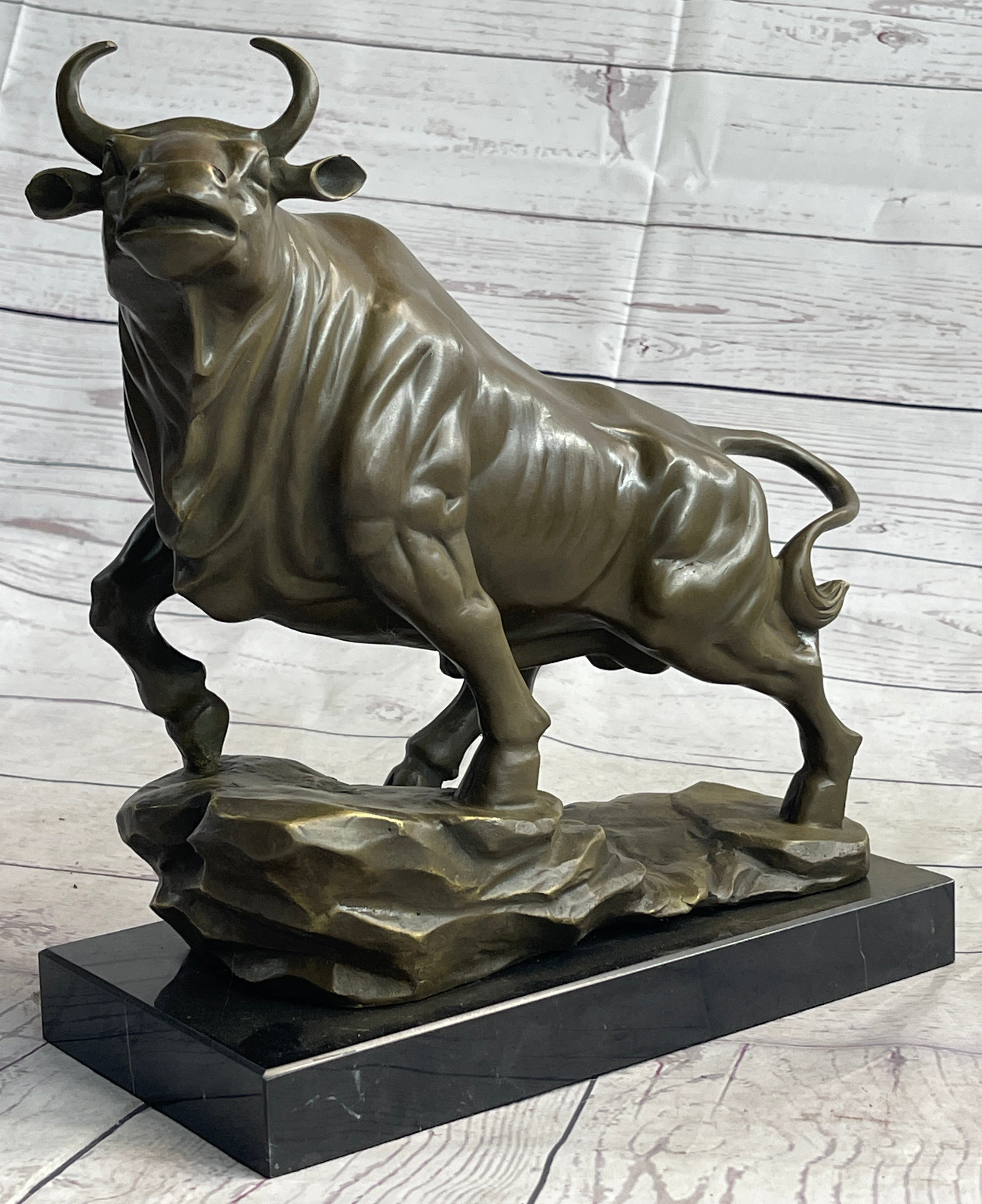 Loon Peak® Kaleshia Upward Facing Bull Bronze Sculpture Statue Marble ...