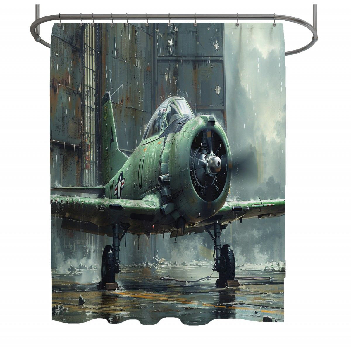 VisionDecor Fighter Plane Shower Curtain - Aviation Bathroom Decor ...