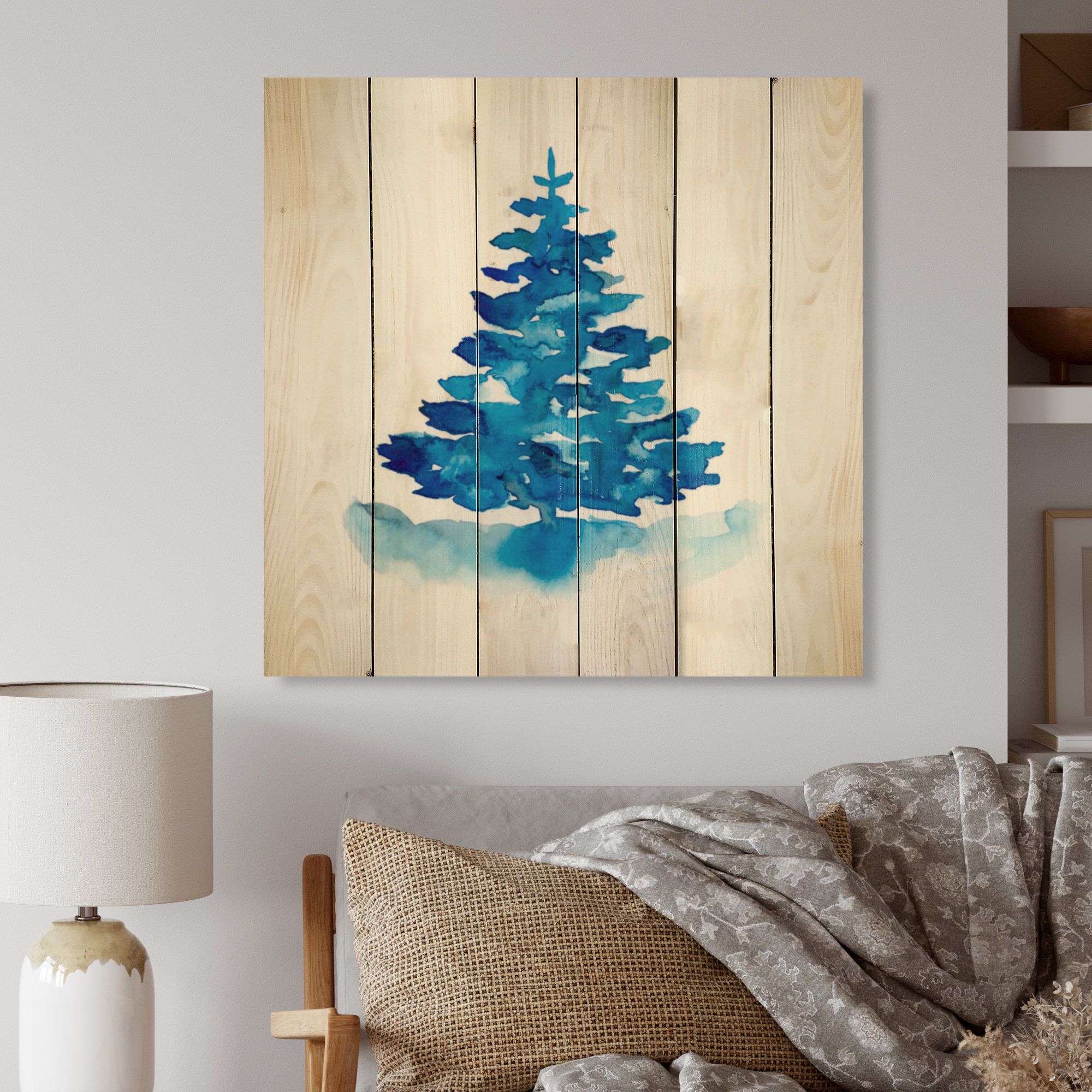 Red Barrel Studio® Blue Winter Christmas Tree I - Traditional Print on ...