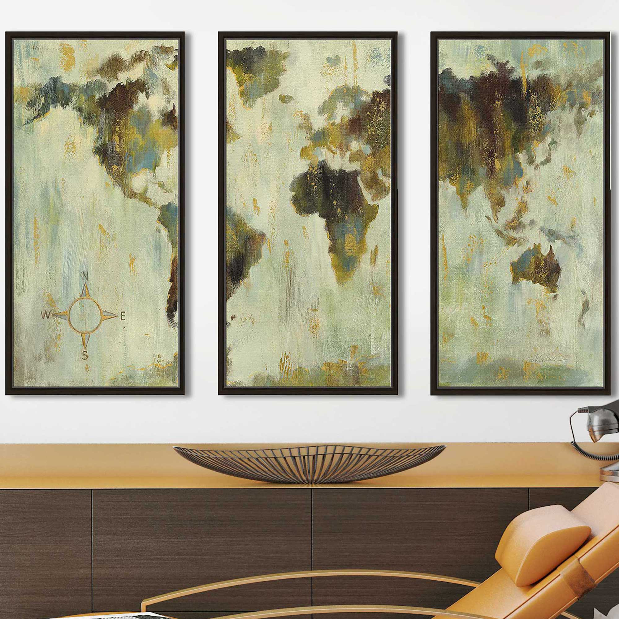 Picture Perfect International "Bronze World Map" 3 Piece Print On ...