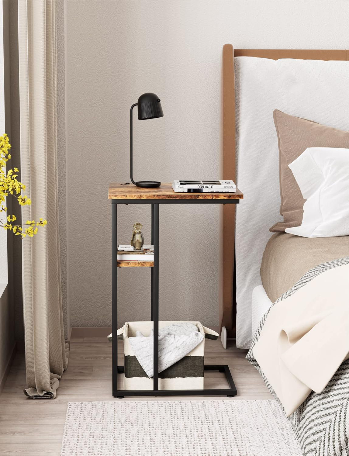 Latitude Run® 2 Shelves C Side Table With Metal Frame, C Shaped End ...