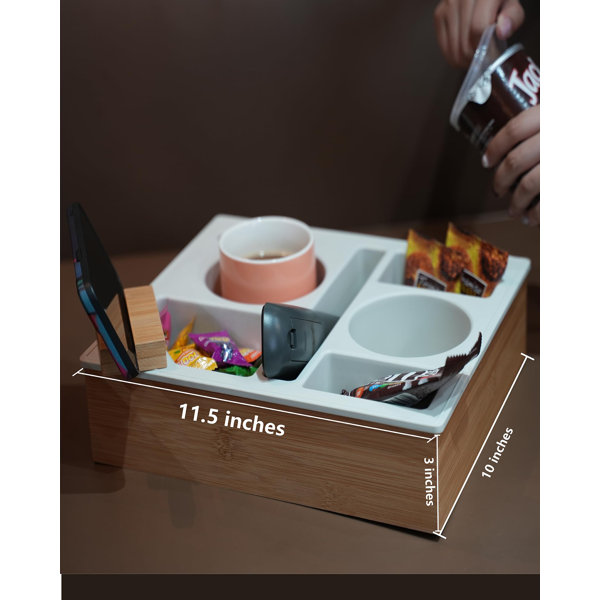 Latitude Run® Couch Cup Holder Tray, Silicone Bamboo Couch Caddy With ...