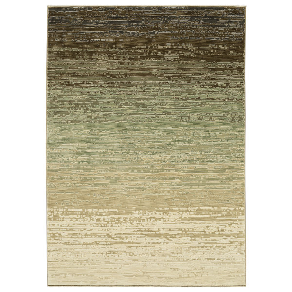 17 Stories Rayan Abstract Ombre Beige/ Green Hi-low Pile Fringed Edge ...