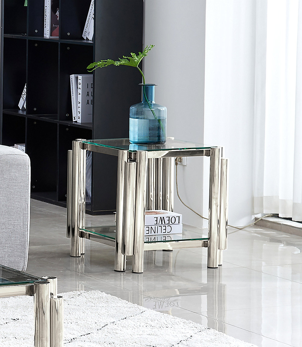 Mercer41 20 Inch Square End Table, Modern Stainless Steel End Table ...