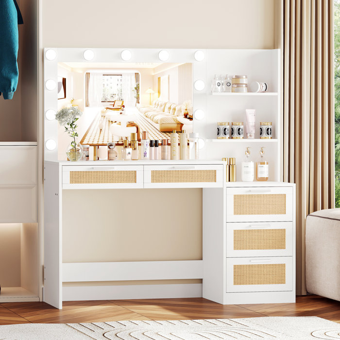 Latitude Run® Kimberely 46.7" Vanity Table with Side Storage Shelf & 5 ...