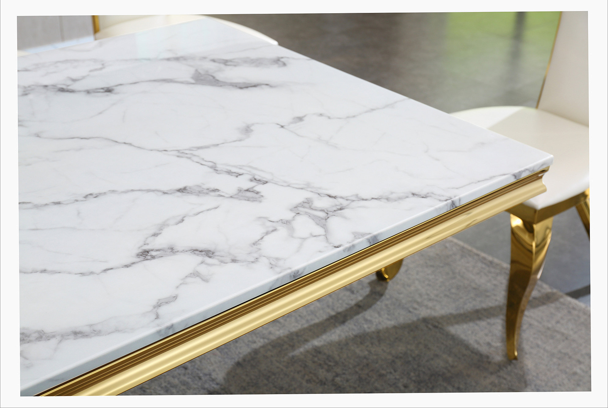 Everly Quinn Luxurious Design Marble Rectangular Dining Table with Gold ...