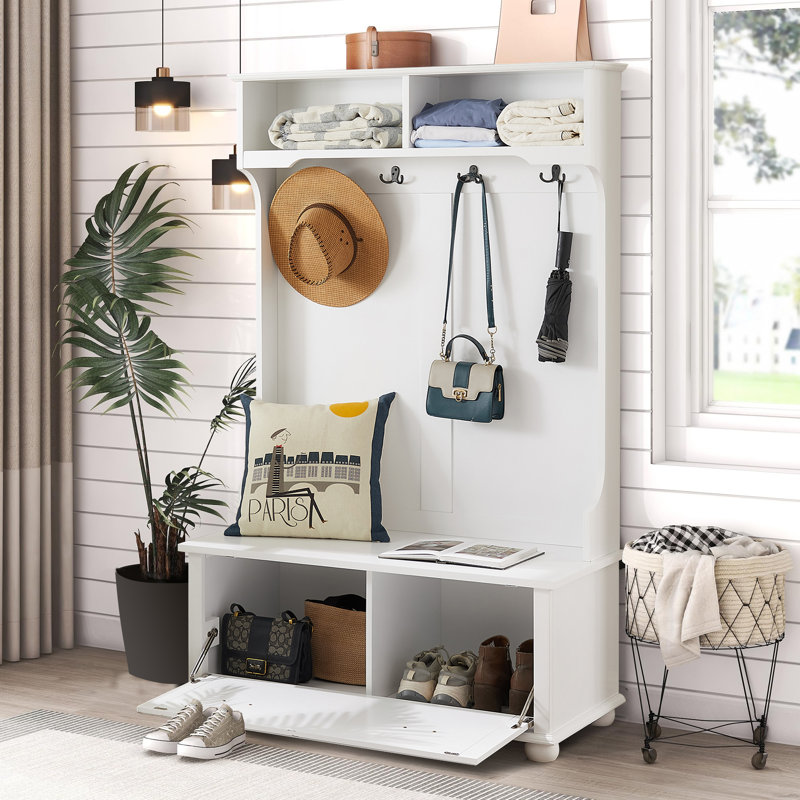 Alcott Hill® Chandrram Hall Tree Entryway Coat Rack with Solid Wood ...