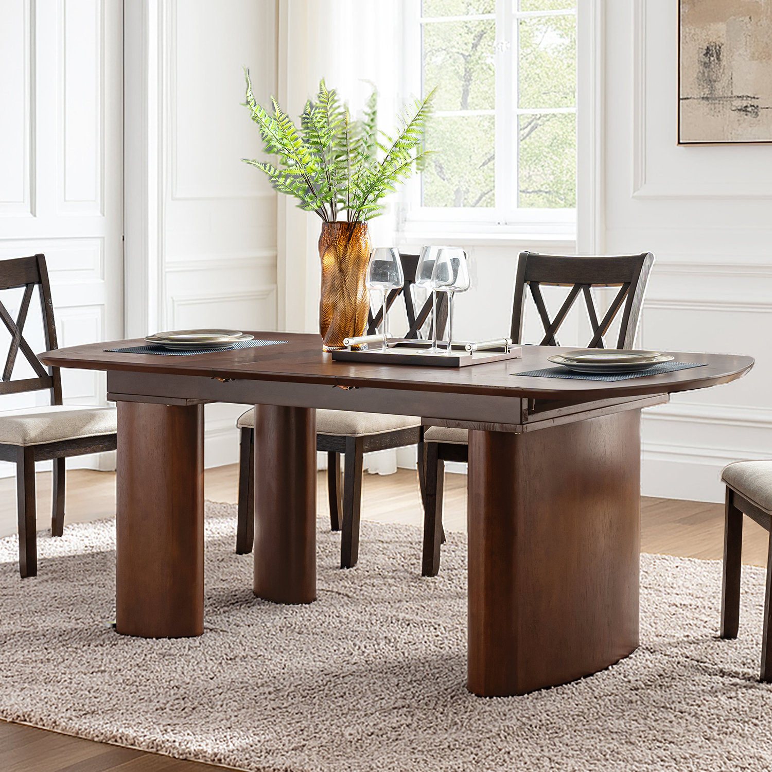 George Oliver Javier Modern Dining Table with Invisible Stretch Panel ...