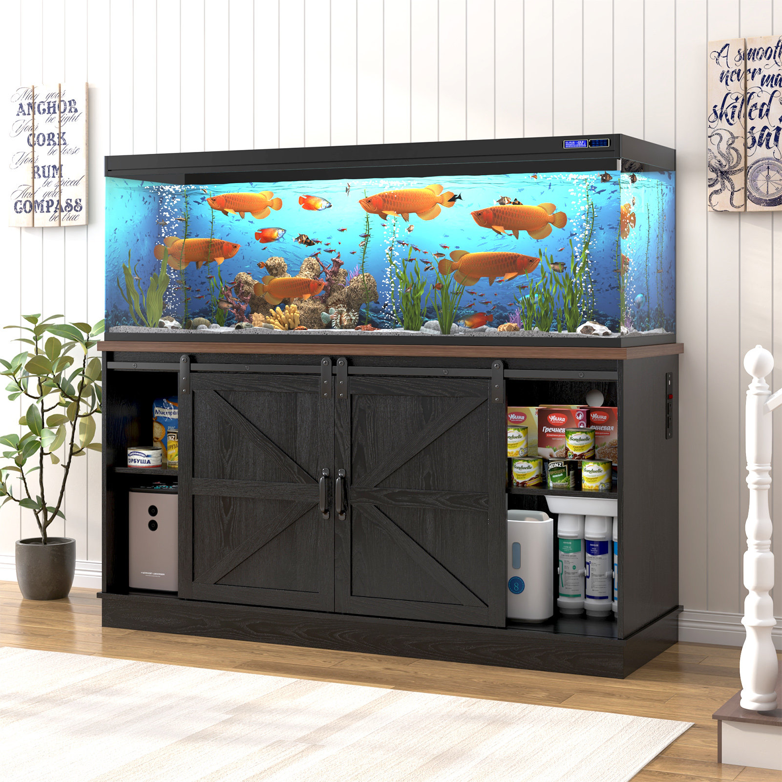 Gracie Oaks Farmhouse Aquarium Stand For 55-75 Gallon Fish Tanks ...