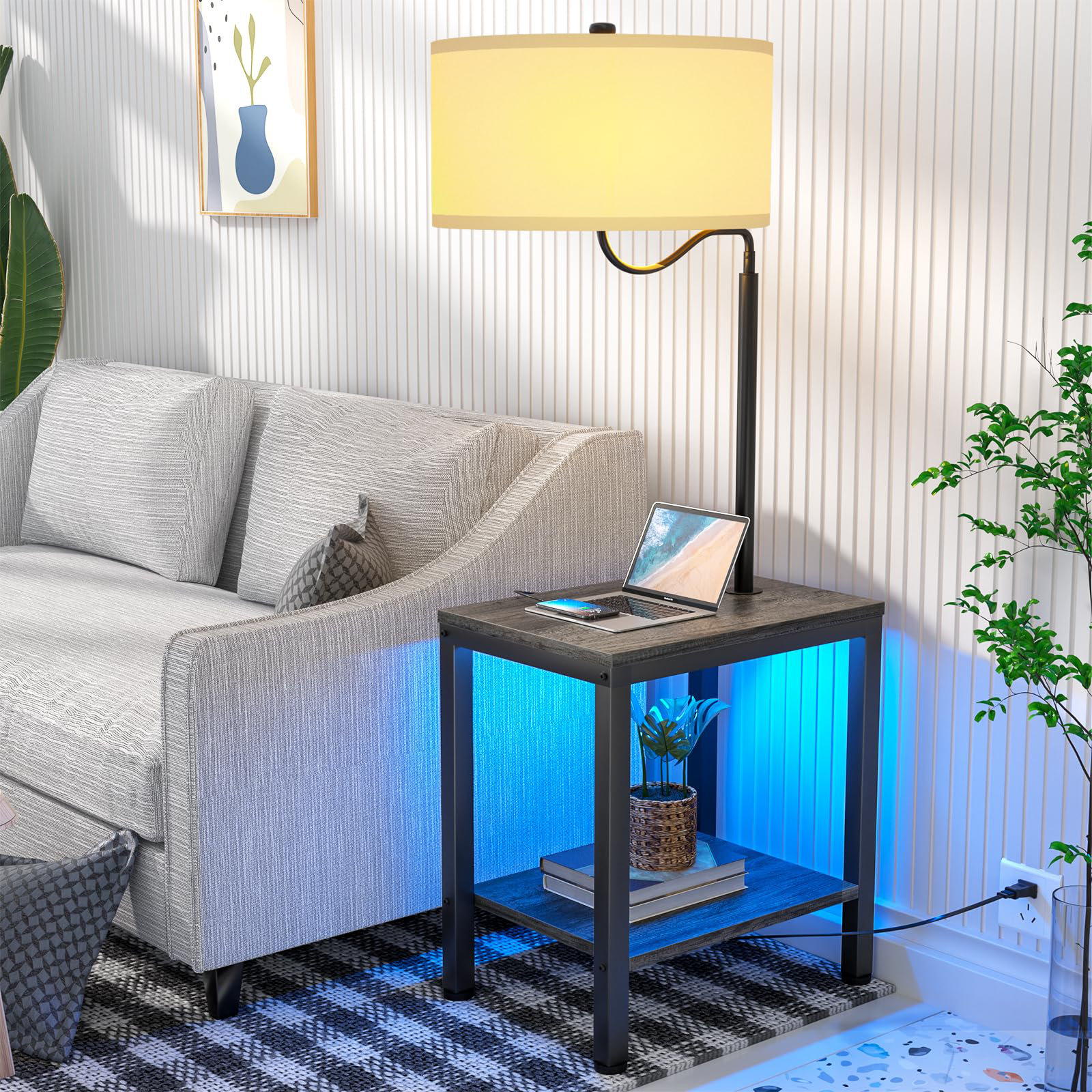Orren Ellis Modern Multicolor Floor Lamp Table With Smart RGB LED ...