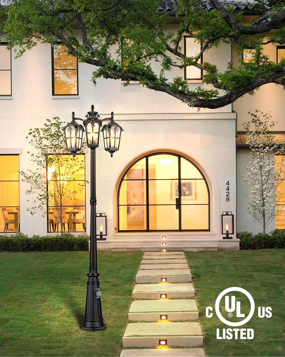 Co-t Hardwired Outdoor Post Light With Waterproof Outlet - Dusk-To-Dawn ...