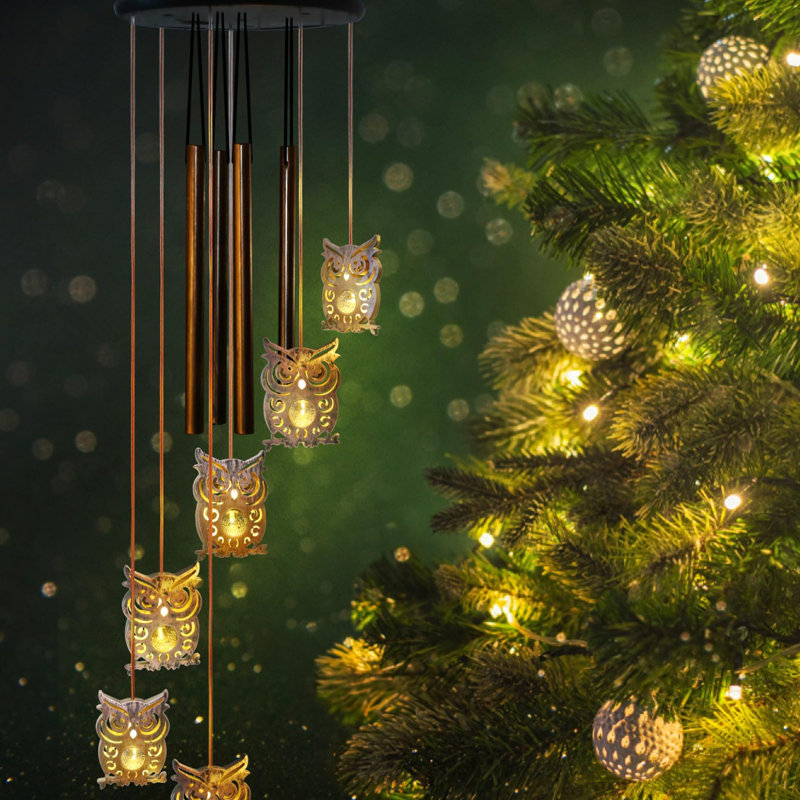 Arlmont & Co. Solar Owl Wind Chimes Outdoor | Wayfair